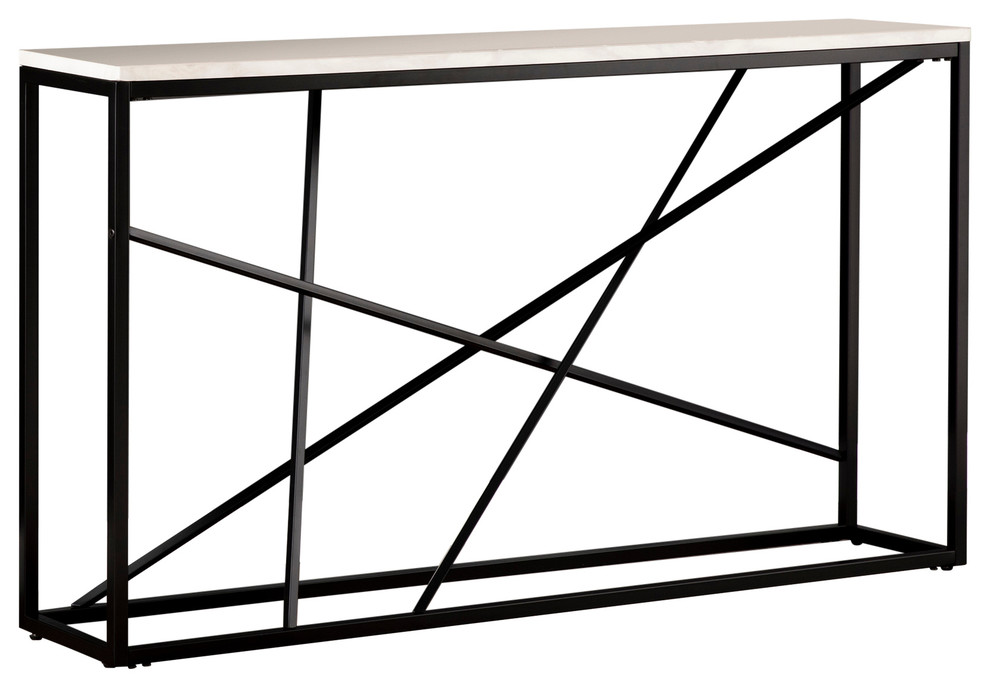 Deveron Faux Marble Skinny Console Table, Matte Black - Contemporary ...