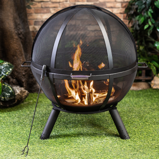 34" Diameter Outdoor Steel Woodburning Sphere Fire Pit - Industrial ...