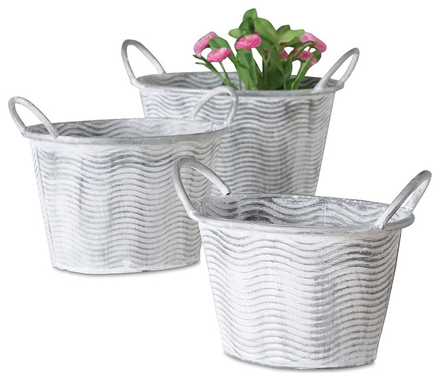 3 Piece Corrugated Wave Planter Set - Farmhouse - Indoor Pots And ...