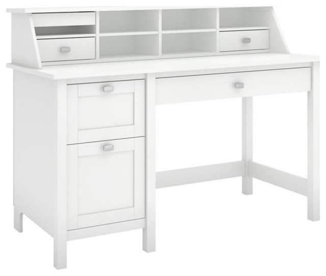 Atlin Designs Modern Wood Computer Desk with 2 Drawer Pedestal in White ...