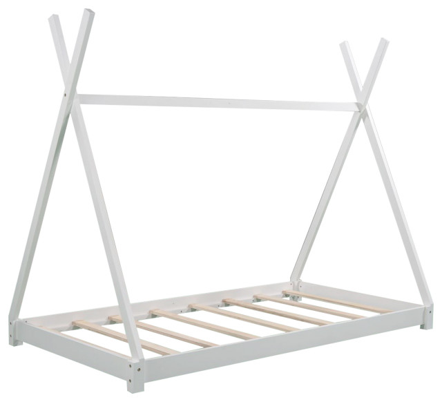 Gewnee Twin Size House Platform Bed with Triangle tructure in White ...