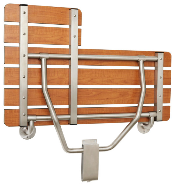 Teak Phenolic Wall-Mount Folding Transfer Bench Shower Seat, Right ...