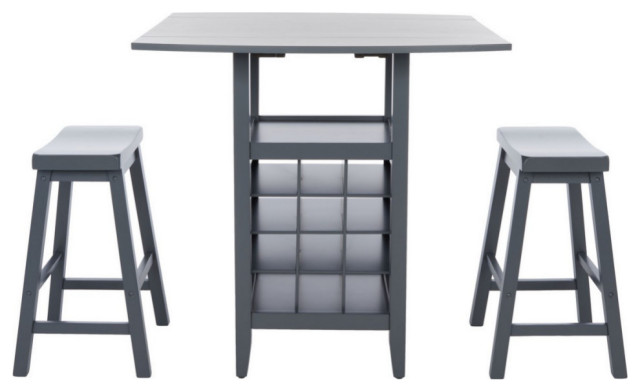 Jaba 3 Piece Set, Drop Leaf Pub Table, Gray - Transitional - Indoor Pub ...