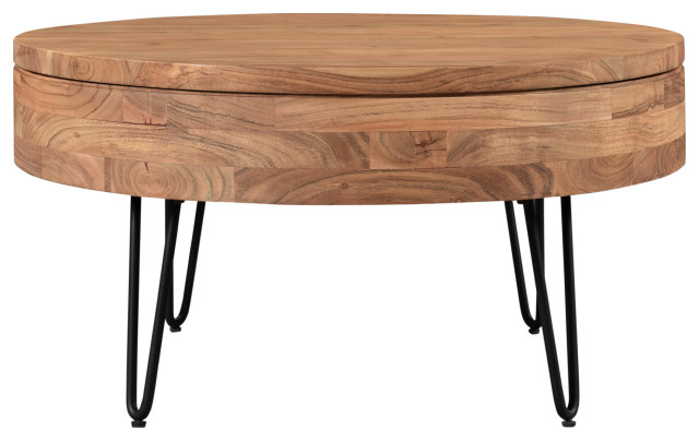 31 Inch Storage Coffee Table Natural Mid-Century Modern - Industrial ...