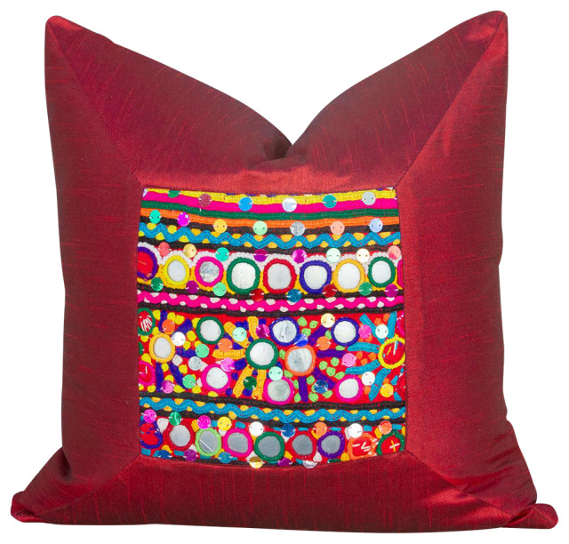 Runali Indian Silk Decorative Pillow - Contemporary - Decorative ...