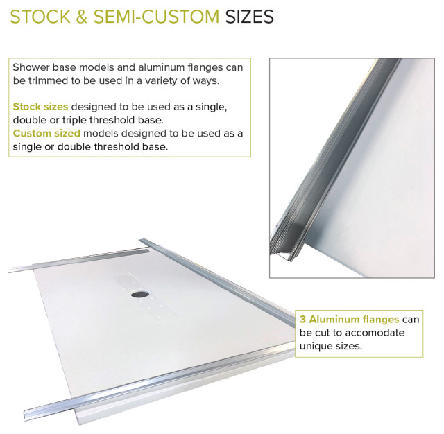 Transolid Zero Threshold Center Drain Shower Base, 63-in L x 31.5-in W ...