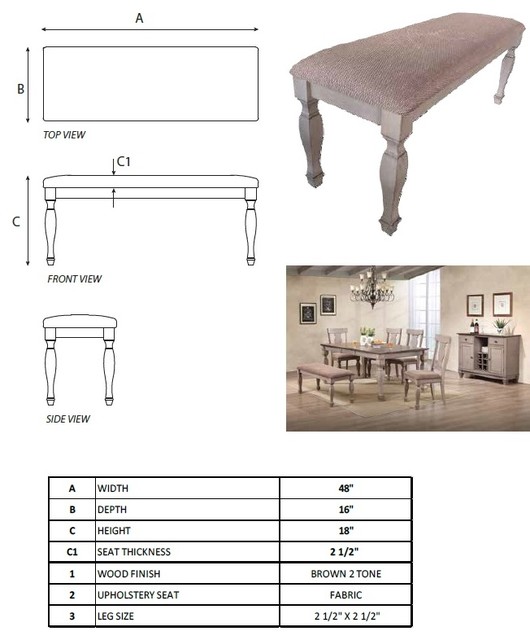 2-Tone Brown Wood Dinette Dining Room Side Bench - Traditional - Dining ...