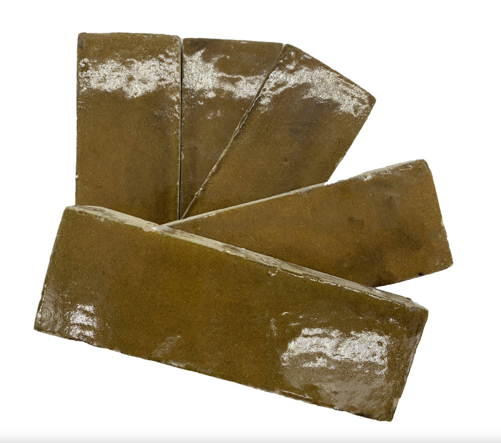 Moroccan Handmade 2x6 Solid Color Zellige Tile, Caramel, Piece ...