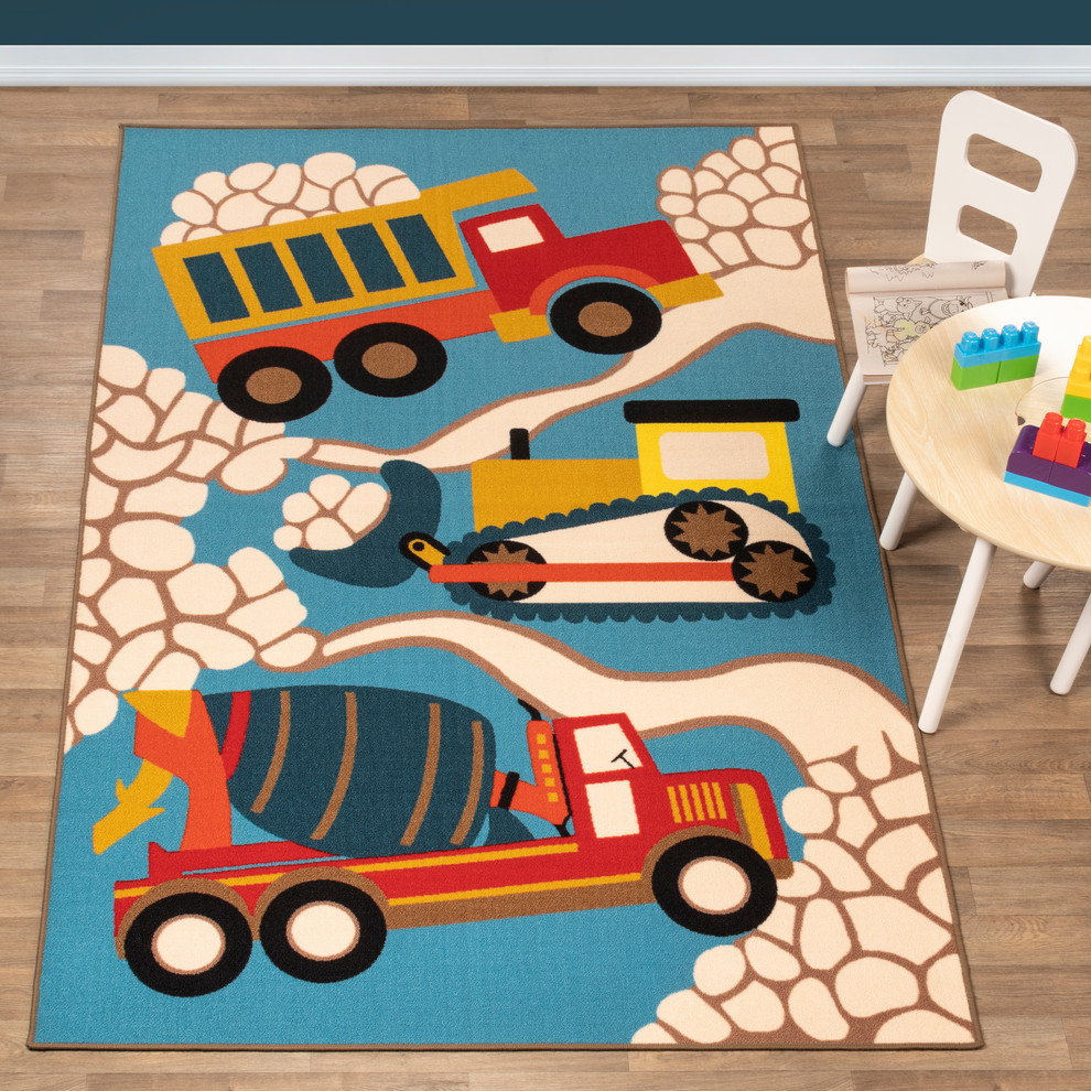 Construction Zone Kids Non Slip Foldable Area Rug - Contemporary - Kids ...