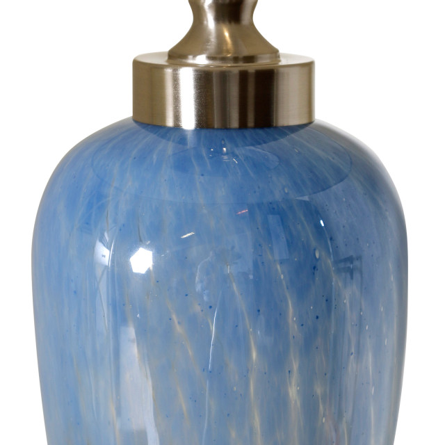 Ezra, Ombre Art Glass LED Table Lamp, Blue, Black, Gray, Brushed Steel ...