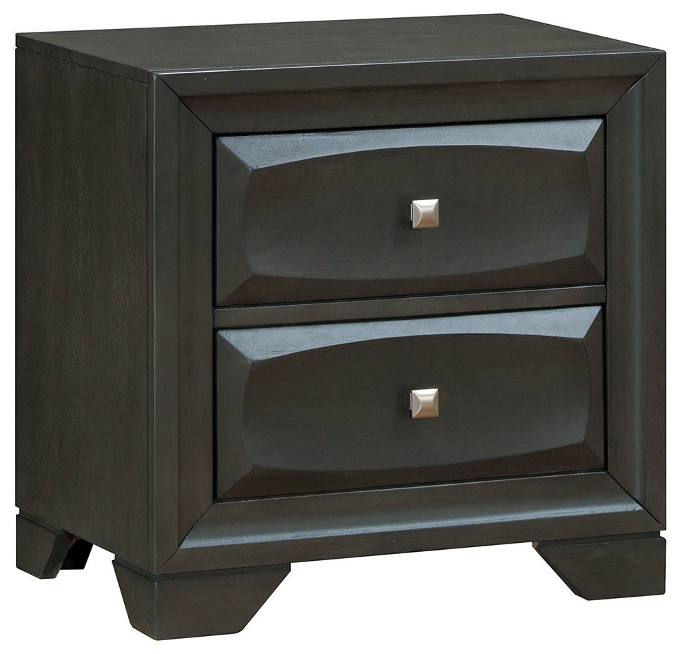 Transitional Solid Wood Night Stand With Silver Tone Knob Drawers ...