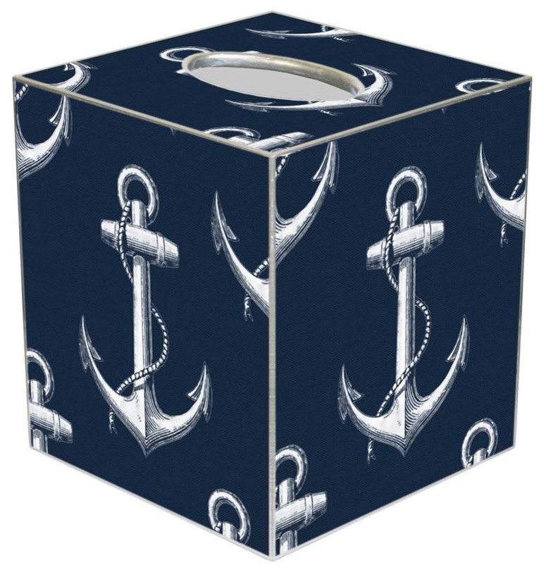 TB2977-Vintage Anchor Navy Tissue Box Cover - Beach Style - Tissue Box ...