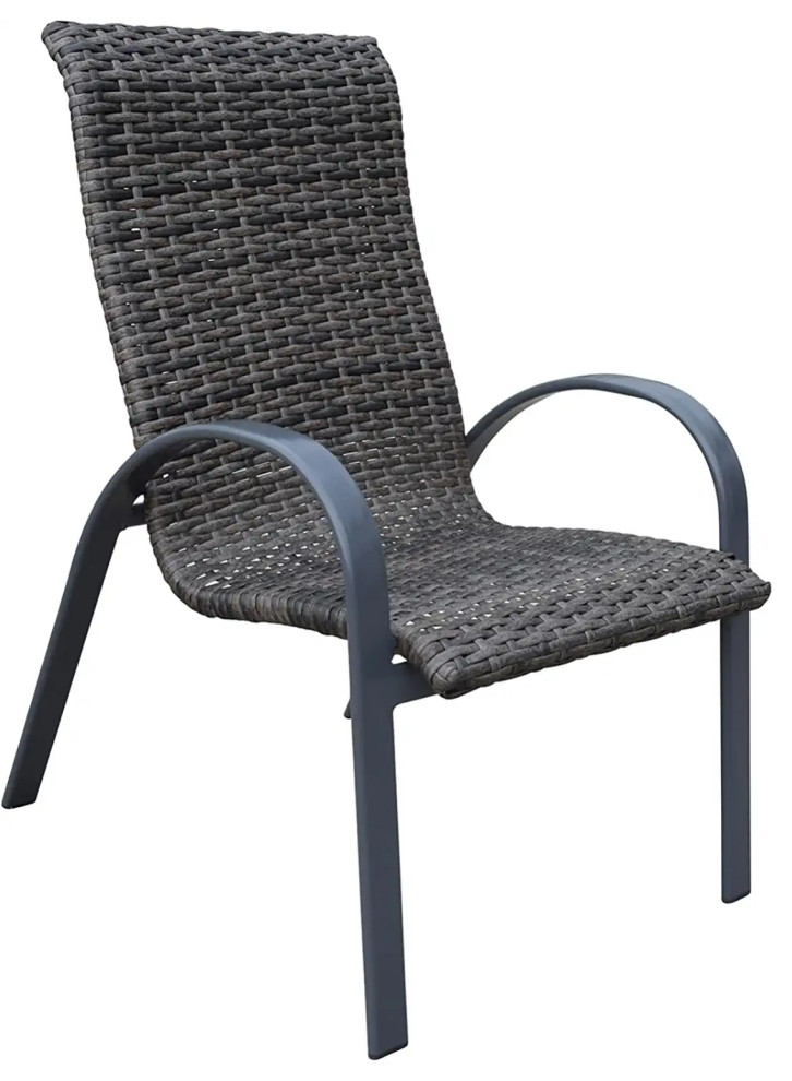 Outdoor Dining Chair, Aluminum Frame With Curved Arms & Wicker Seat ...