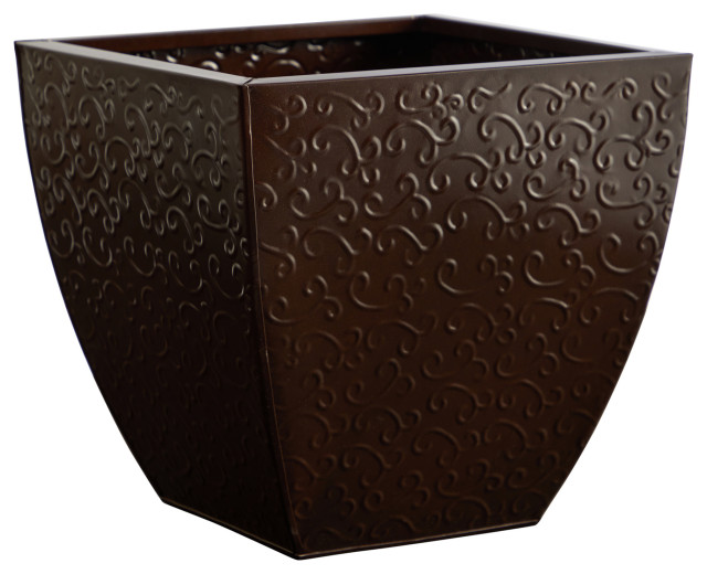 Nearly Natural 14" Embossed Metal Scroll Planter - Traditional - Indoor ...