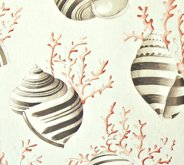Seashell Red Coral Fabric Ocean - Beach Style - Drapery Fabric - by ...