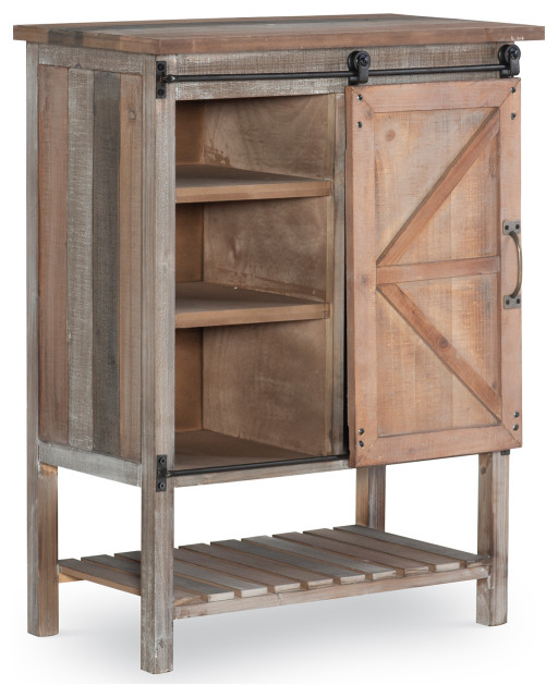 2 Compartment Plank Style Wooden Cabinet with Barn Sliding Door ...