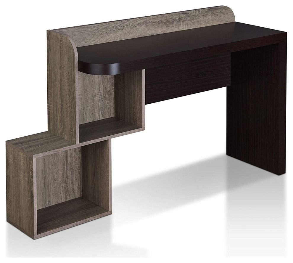 Writing Desk, Unique Staggered Design With Open Shelves, Walnut and ...