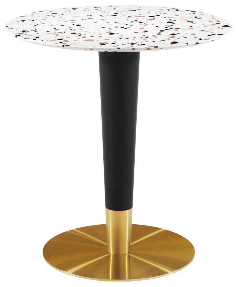 Zinque 28" Round Terrazzo Dining Table, Gold White - Contemporary ...