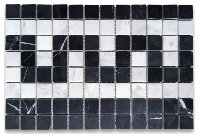 Carrara White Marble Greek Key Mosaic Border Listello Tile Black, 1 ...