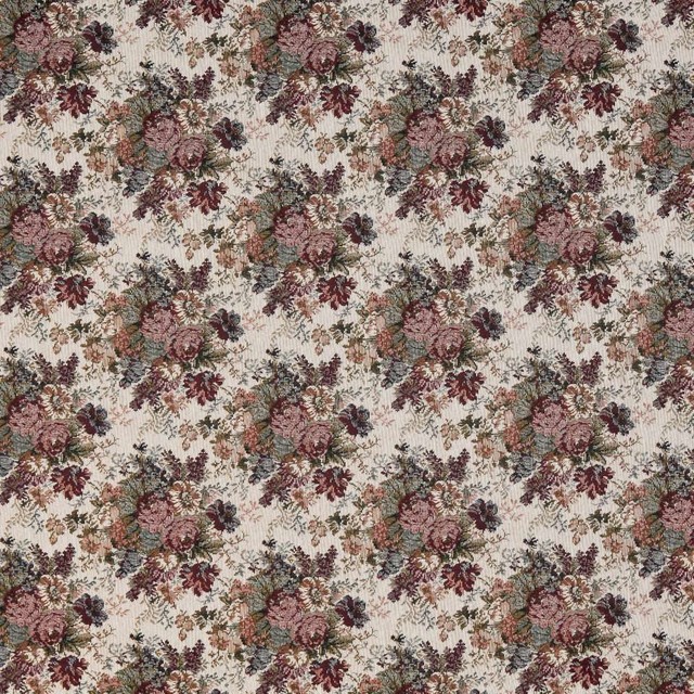 Burgundy And Green, Floral Bouquet Tapestry Upholstery Fabric By The ...