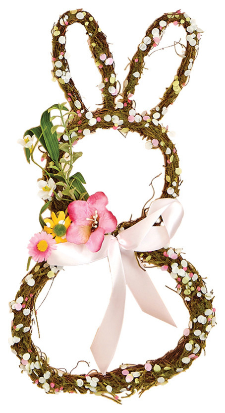 16" Multi Color Flowers on Twig Bunny - Farmhouse - Wreaths And ...