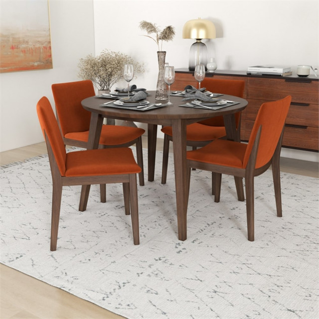 Pala Mid Century Modern 5 Piece Solid Wood Walnut Dining Room Set ...