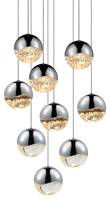 Grapes Architectural 9-Light Round Large LED Pendant, Polished Chrome ...