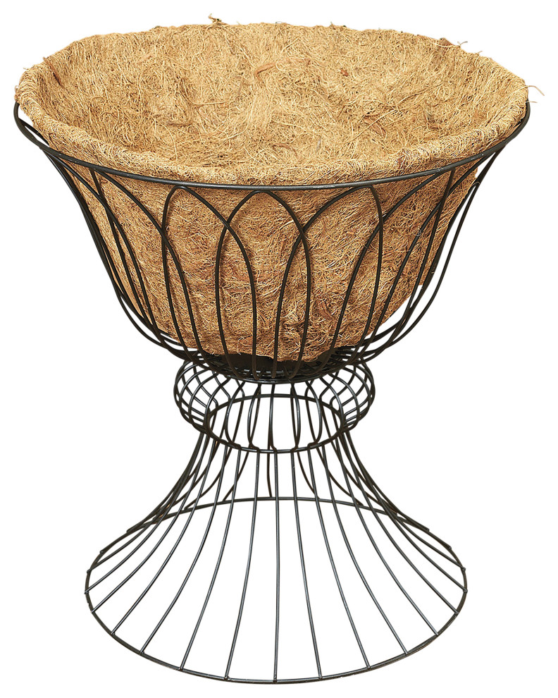 16.5" Black Metal Wire Planter Stand, Coco Mat Liner - Tropical ...