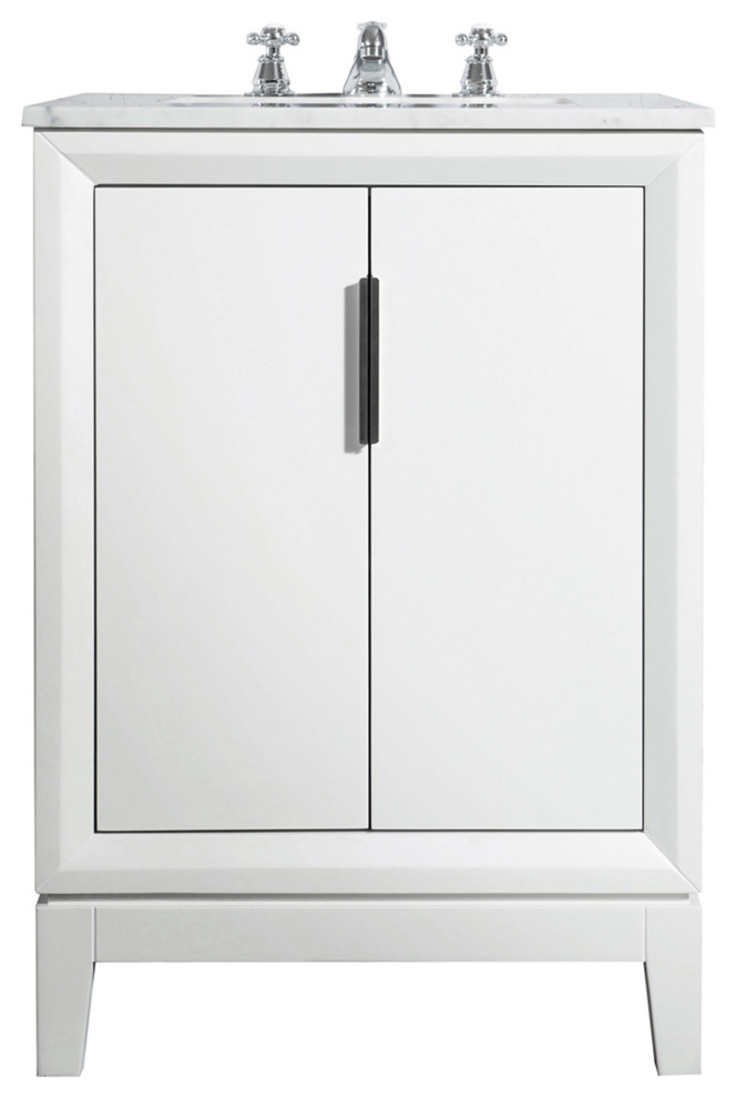 Elizabeth 24" Single Sink Carrara White Marble Vanity, Pure White ...