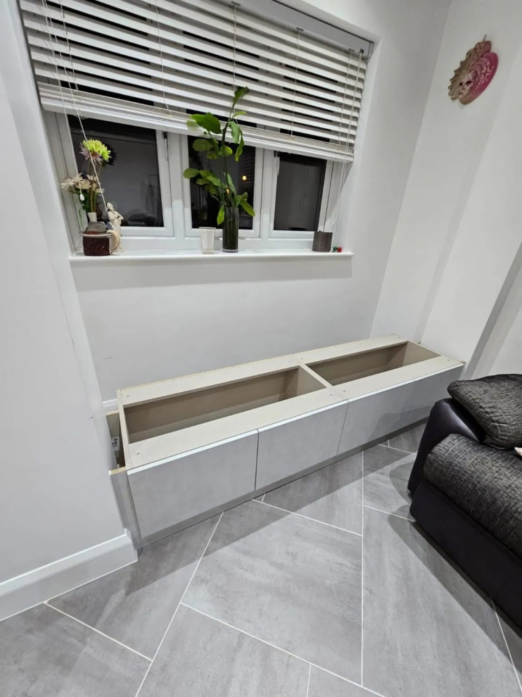 Modern Floor TV Set with Adjacent Puja Unit in London | Inspired ...