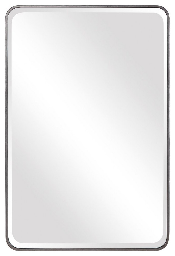 Modern Beveled Rectangular Mirror in Distressed Silver Leaf Curved ...