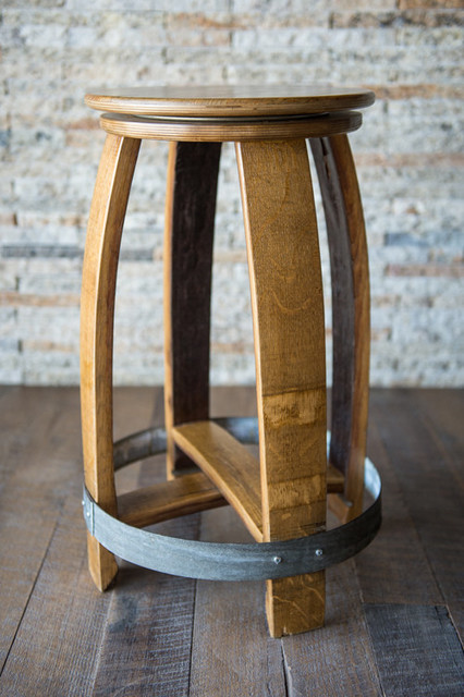 Swivel Wine Barrel Counter Stool, Natural Finish - Transitional - Bar ...