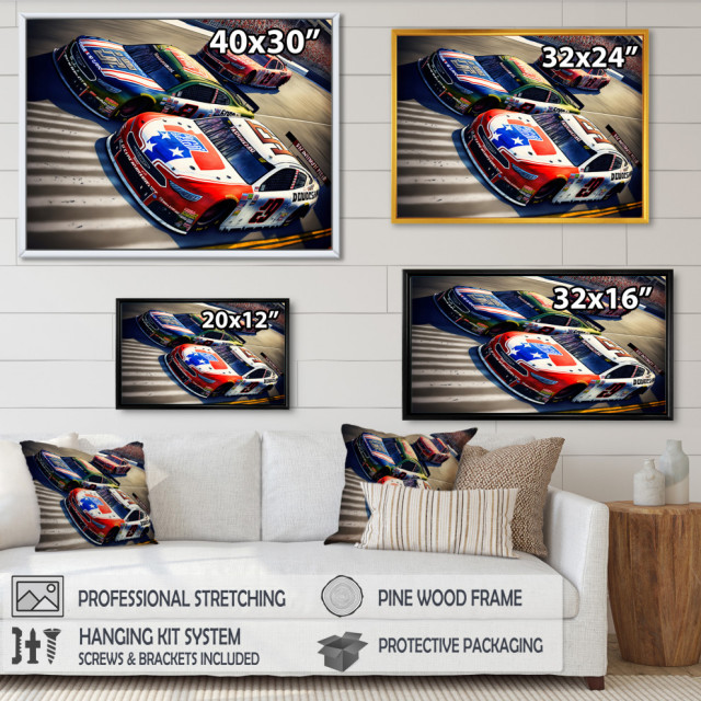 American Race Car Finishing Line Framed Canvas, 20x12 - Contemporary ...
