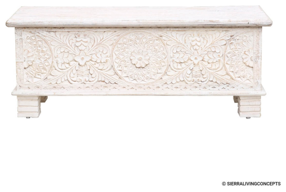 White Handcarved Solid Wood Storage Trunk - French Country - Accent And ...