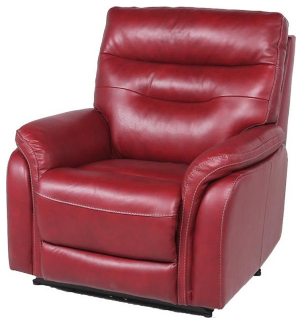 Fortuna Dark Red Leather Power Recliner Chair - Contemporary - Recliner ...