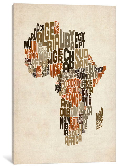 "Typography (Countries) Map of Africa" by Michael Tompsett, 12x8x0.75 ...