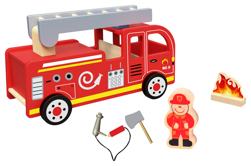 Tooky Toy Fun and Educational Wooden Fire Truck - Contemporary - Kids ...