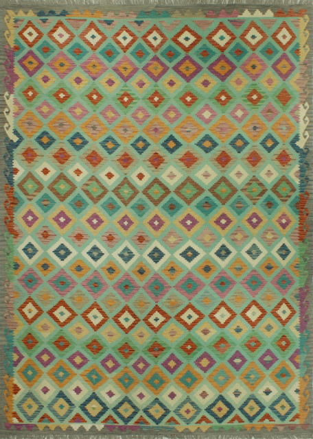 Sangat Kilim Ellianna Light green/Rust Rug, 7'11x11'0, 7'11x11'0 ...