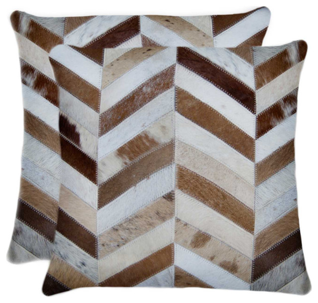 18"x18"x5" Modern and Natural Cowhide Pillow, Set of 2 - Southwestern ...