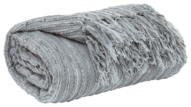 60 x 50 Acrylic Throw with Fringe Details, Set of 3, Gray ...