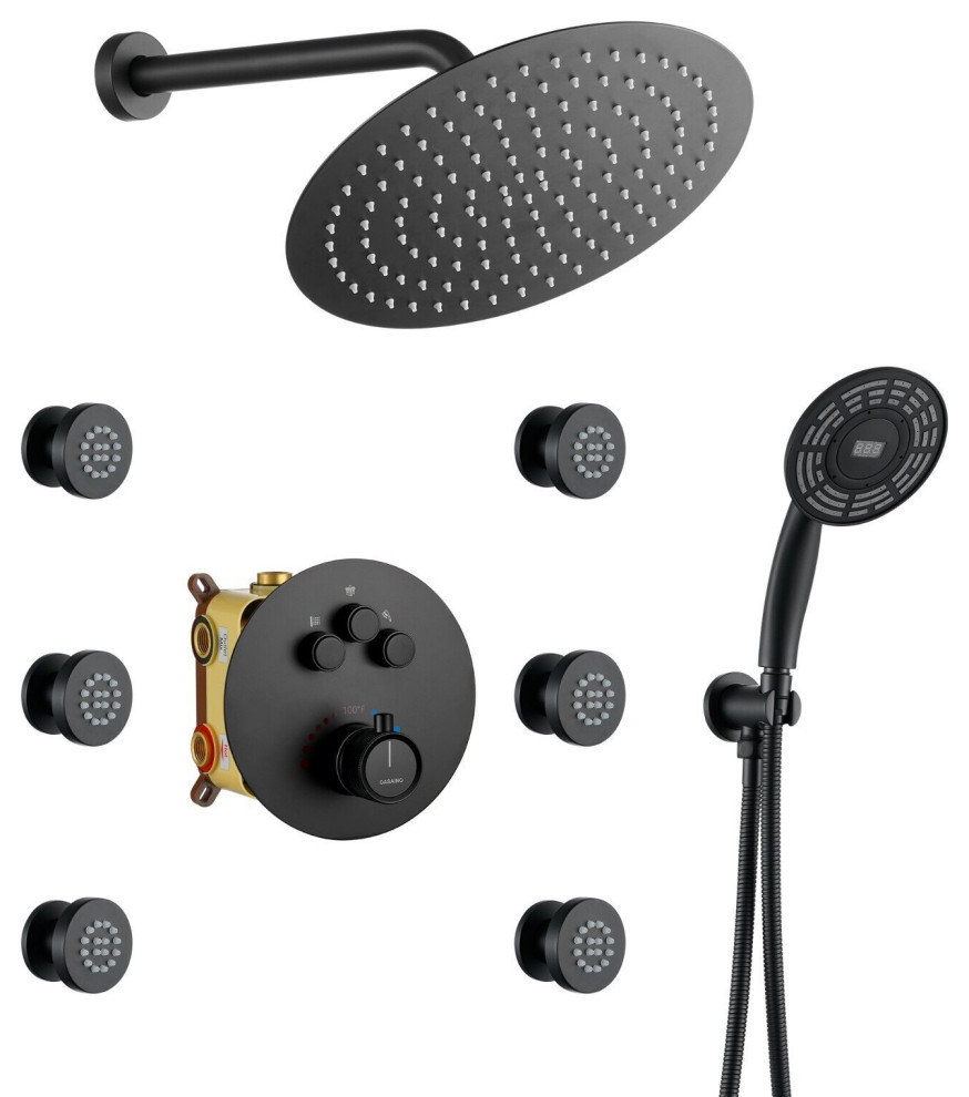 12" Luxury Shower System Set with Handheld Spray & 6 Body Jets ...