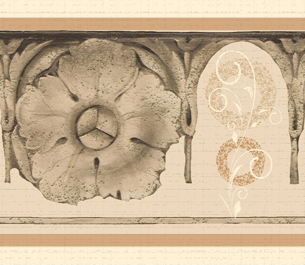 Flower, Scrolls Peel and Stick Wallpaper Border 15'x7", Roll 15 ft. x 7 ...