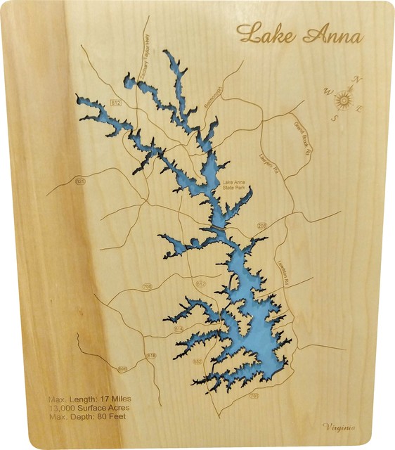 Lake Anna, Virginia-Wood Lake Map, Small - Contemporary - Wall Accents ...