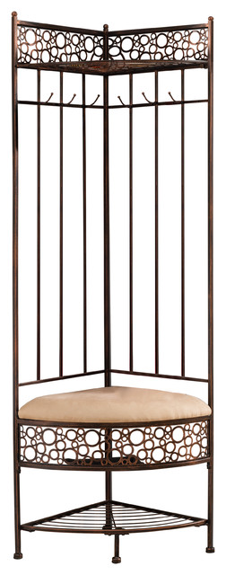 Crespin Corner Entryway Hallway Storage Bench Hall Tree, Brushed Copper ...