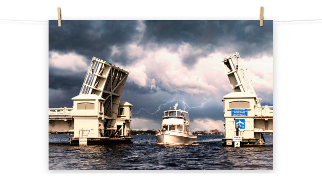 Beach Art Wall: Stormy Drawbridge Boat Landscape Photo Unframed, 12" X ...