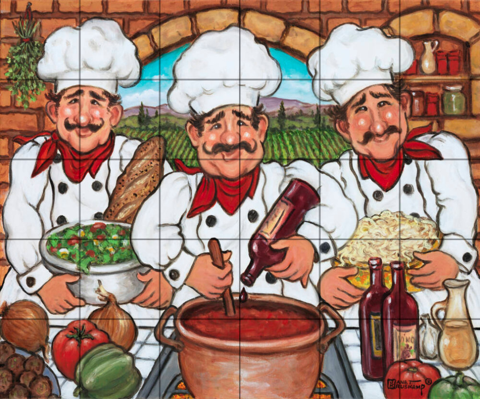 Tile Mural Kitchen Backsplash - Three Happy Chefs -JK - by Janet ...