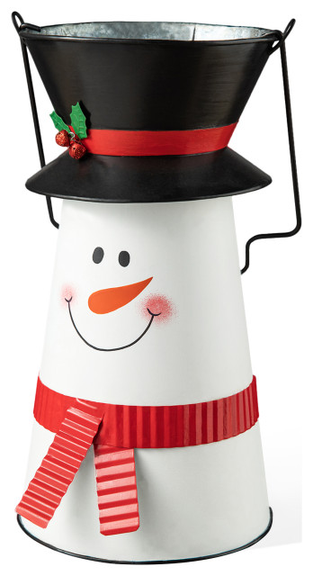 19.50"H Metal Snowman Decorative Bucket - Traditional - Holiday Accents ...