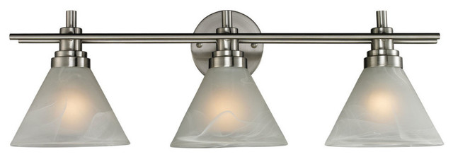 Pemberton 3-Light Vanity, Brushed Nickel and Marbelized White Glass ...
