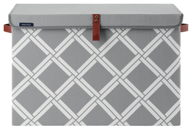 Nautica Folded Large Storage Trunk with Lid, Gray Box Weave ...