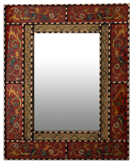 Novica Handmade Red Peruvian Elegance Reverse Painted Glass Wall Mirror ...